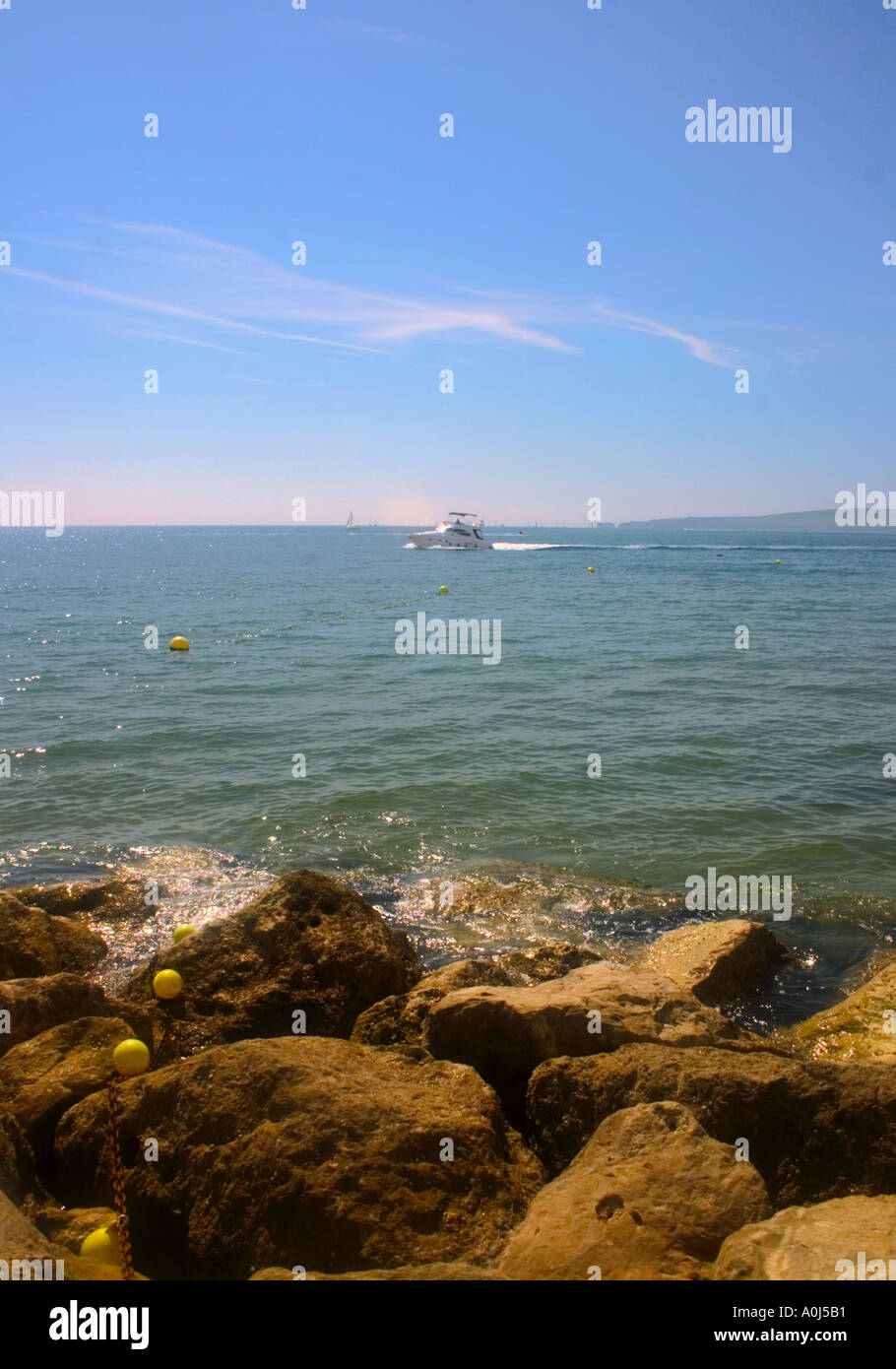 Cruiser Motor Launch Speed boat Sandbanks Poole Dorset Stock Photo - Alamy