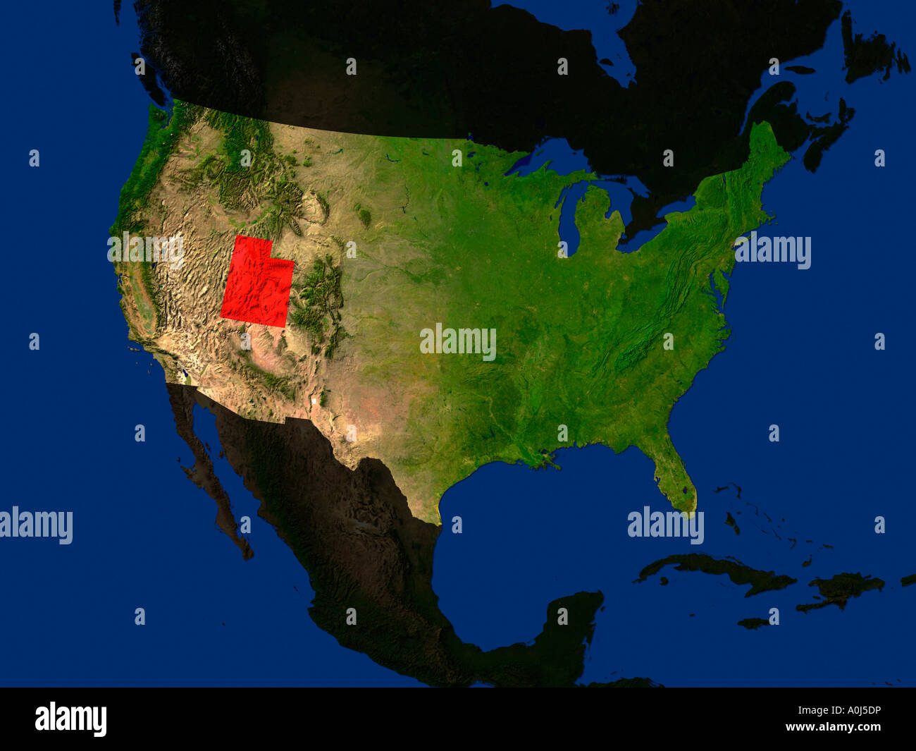 Highlighted Satellite Image Of Utah United States Of America Stock ...