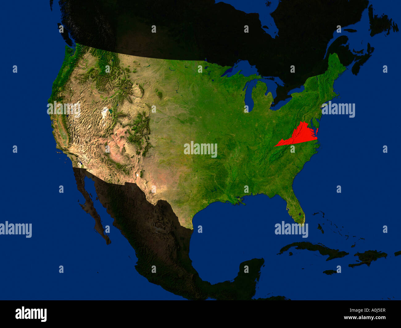 Highlighted Satellite Image Of Virginia United States Of America Stock ...
