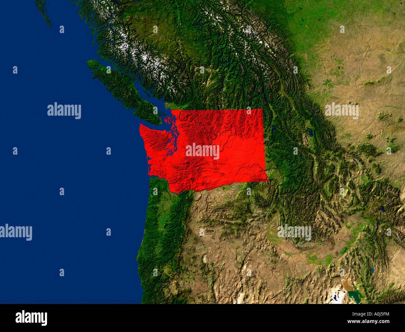 Highlighted Satellite Image Of Washington United States Of America ...
