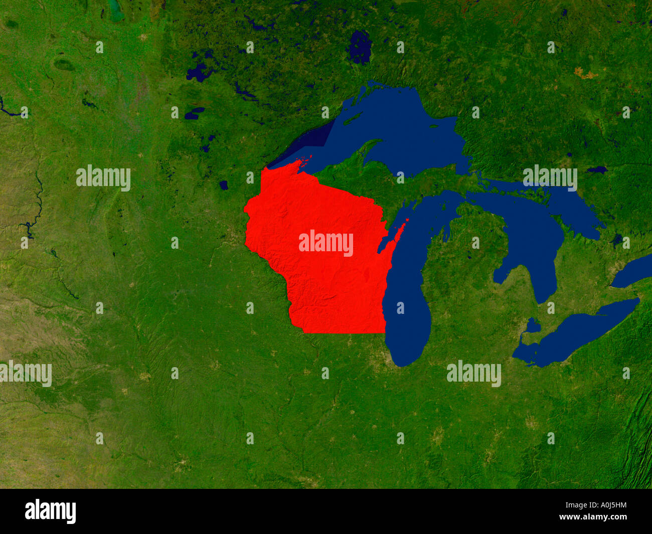 Highlighted Satellite Image Of Wisconsin United States Of America Stock ...