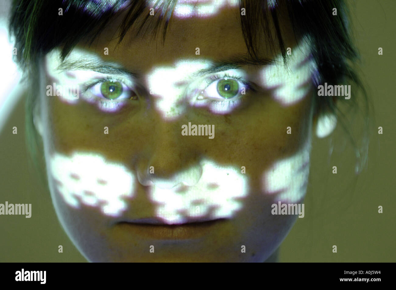 female, space invader face, eyes, open, spooky, sinister Stock Photo ...