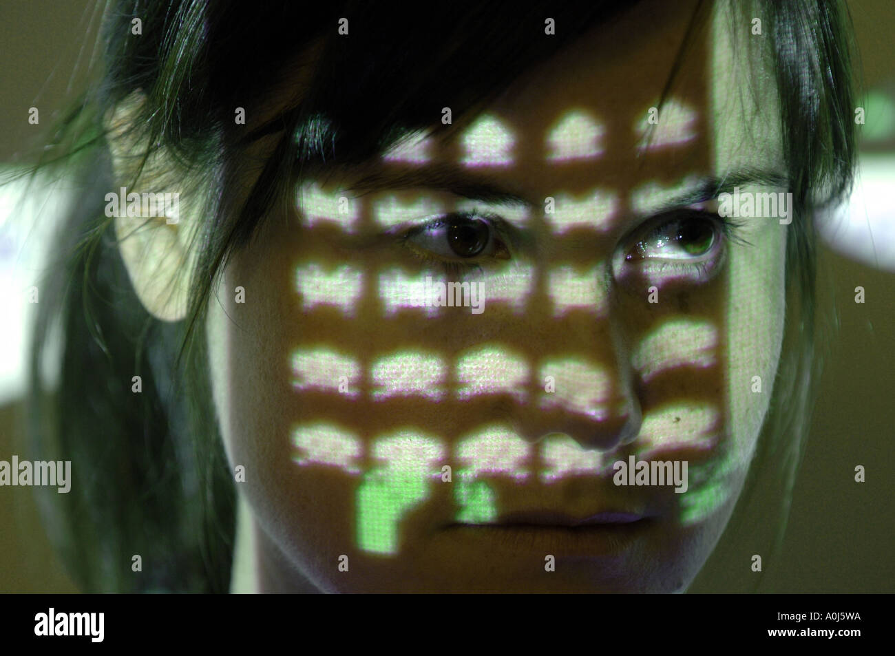 female, space invader face, eyes, open, spooky, sinister, negative ...