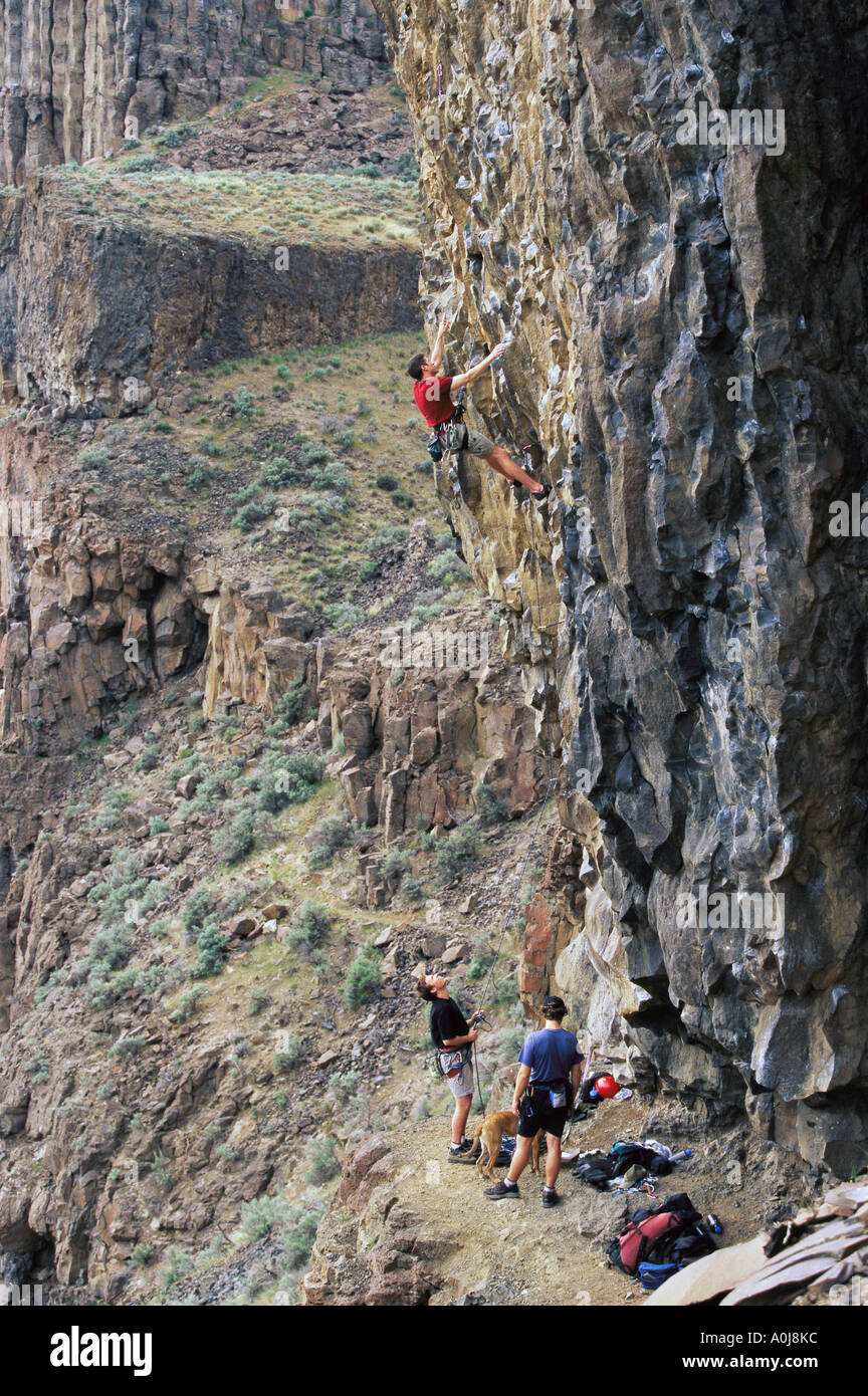 Three men rock climbing Stock Photo - Alamy