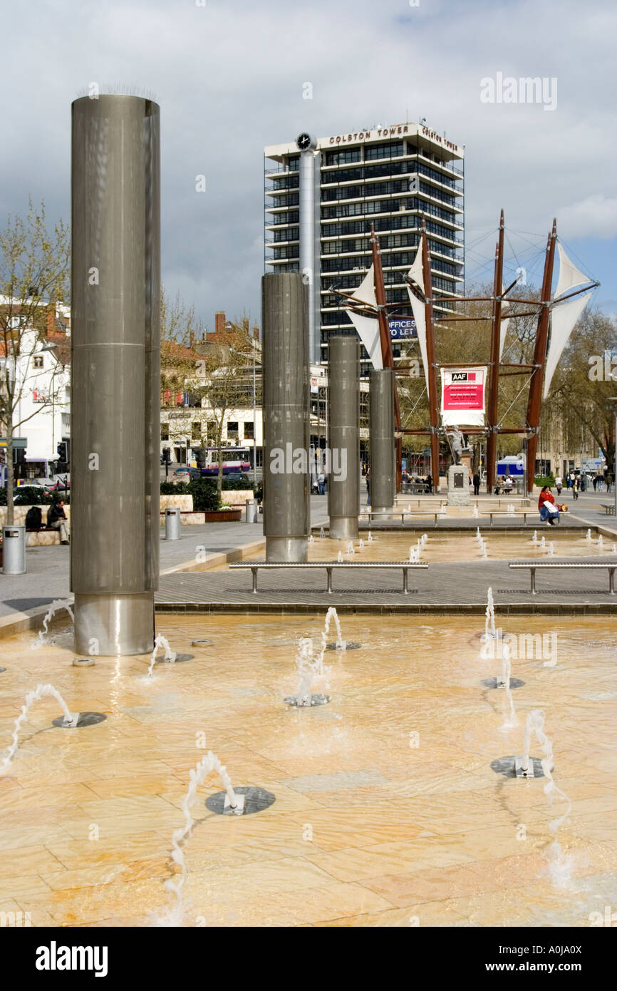 Bristol UK City Centre with new water features in pedestrianised area ...