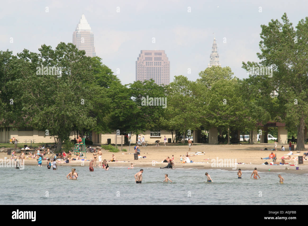 Cleveland Ohio,Lake Erie,Edgewater Park,public beach,sand,sunbathing ...