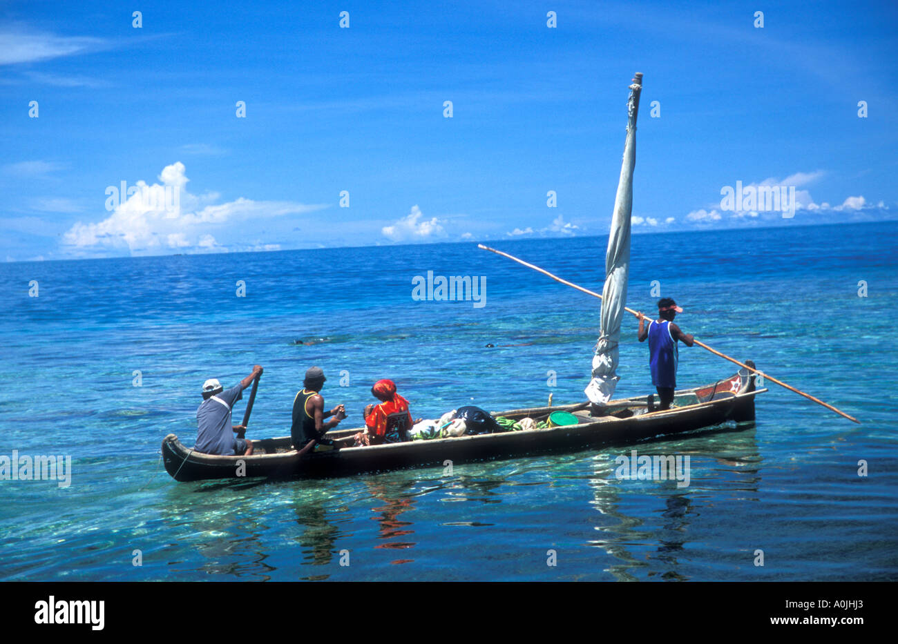 A traditional sail boat off the coast of the San Blas Islands in the ...