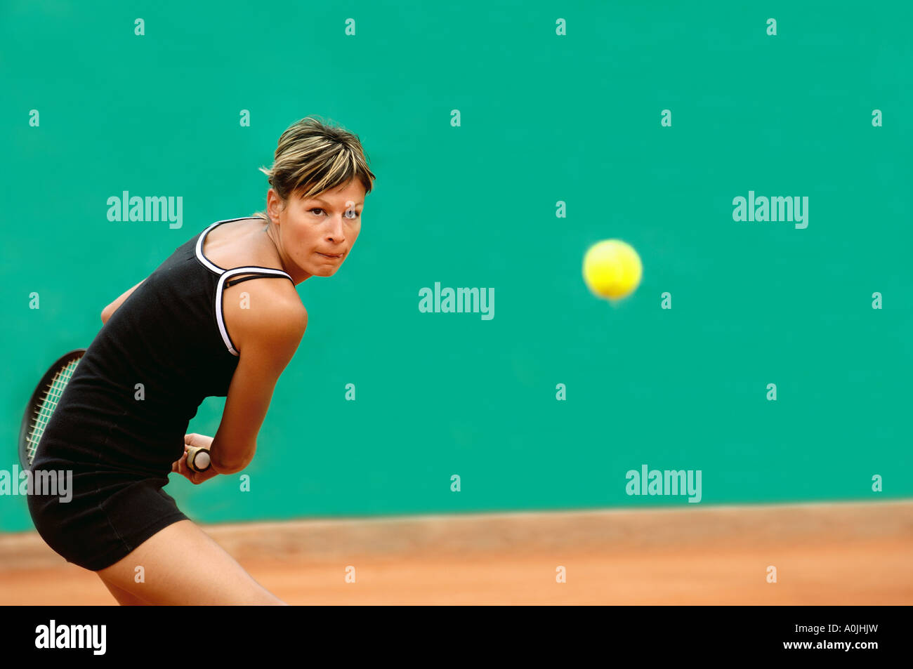 Front View of Female Tennis Player Stock Photo - Alamy