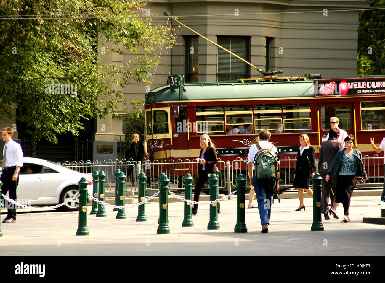 The Melbourne City Circle Tram heads down Spring Street, Melbourne ...