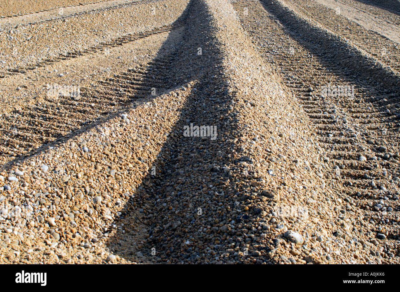Tractor marks on pebble beach Stock Photo - Alamy