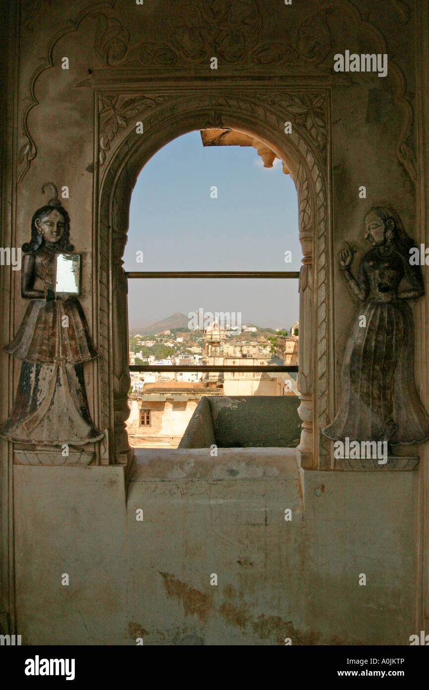 Marble window frame at the City Palace, Udaipur, Rajasthan, India Stock ...