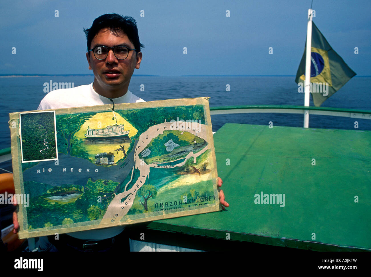 1, one, Brazilian man, tour guide, guided tour, boat cruise, Rio Negro ...