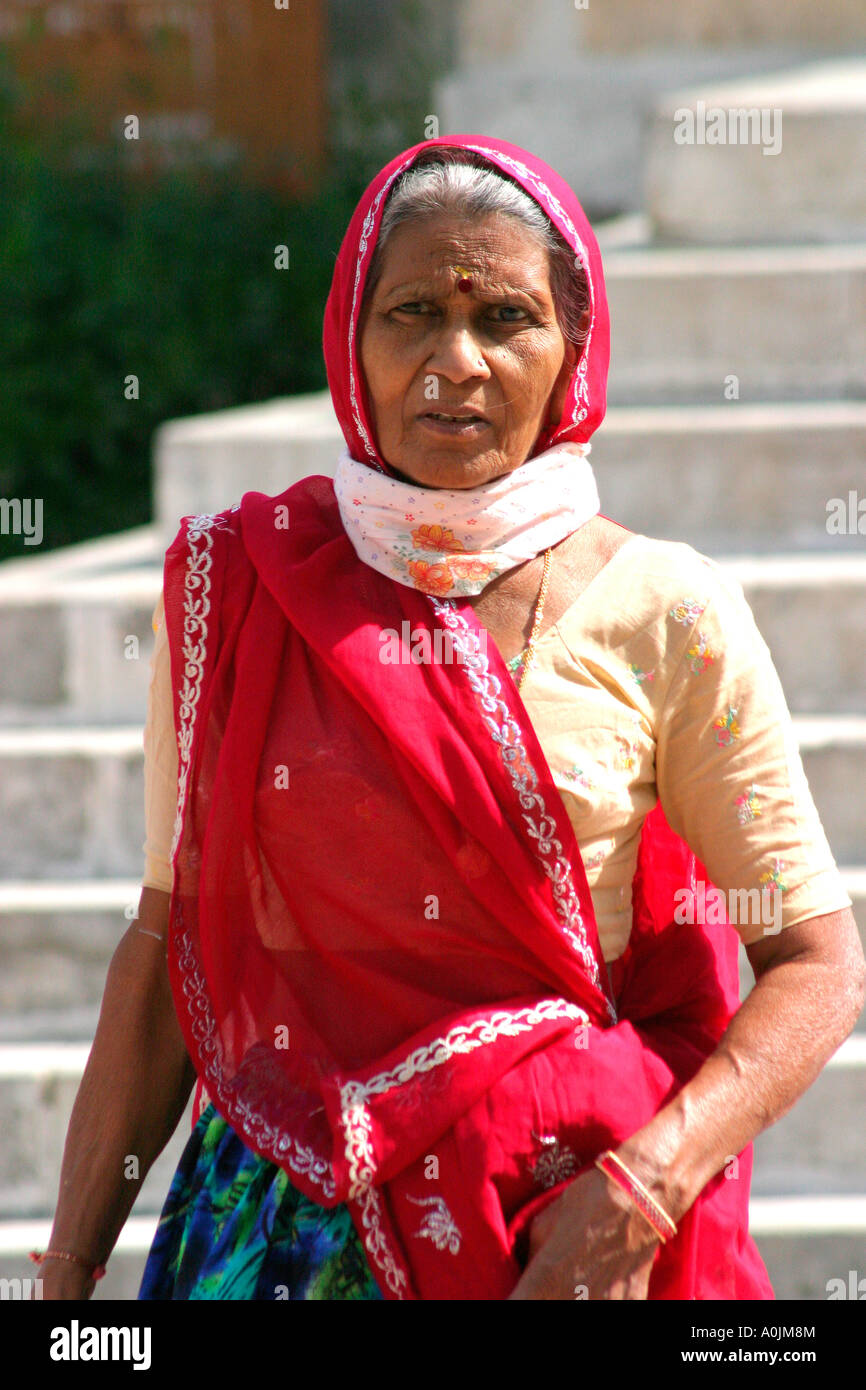 Rajsthani woman on the steps of the Adinath temple, Ranakpur, Rajasthan ...