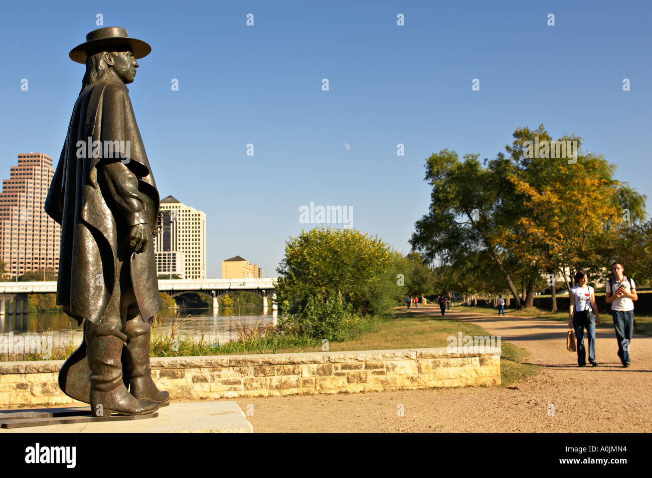 TEXAS Austin Stevie Ray Vaughan statue along shore of Town Lake ...