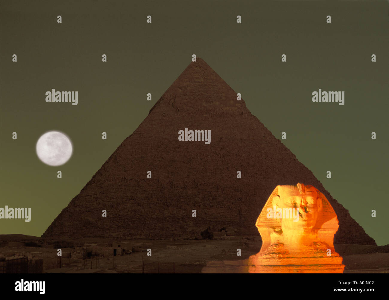 EGYPT CAIRO GIZA THE SPHINX AND THE GREAT PYRAMID OF CHEOPS Stock Photo ...