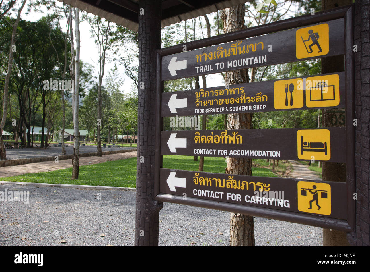 Signage at Phu Kradung National Park in North East Thailand There are ...