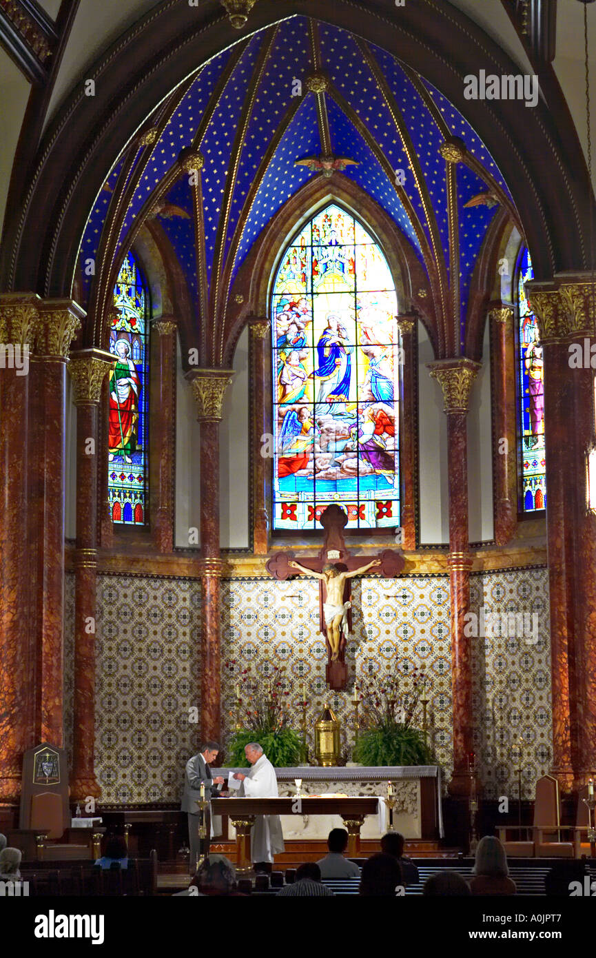 TEXAS Austin Noon mass service St Marys Cathedral interior of church ...