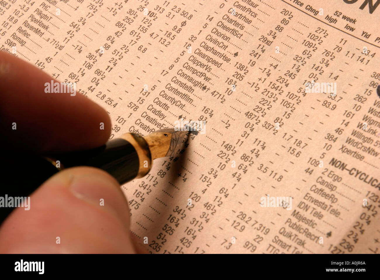 Selecting shares using a fountain pen Stock Photo - Alamy