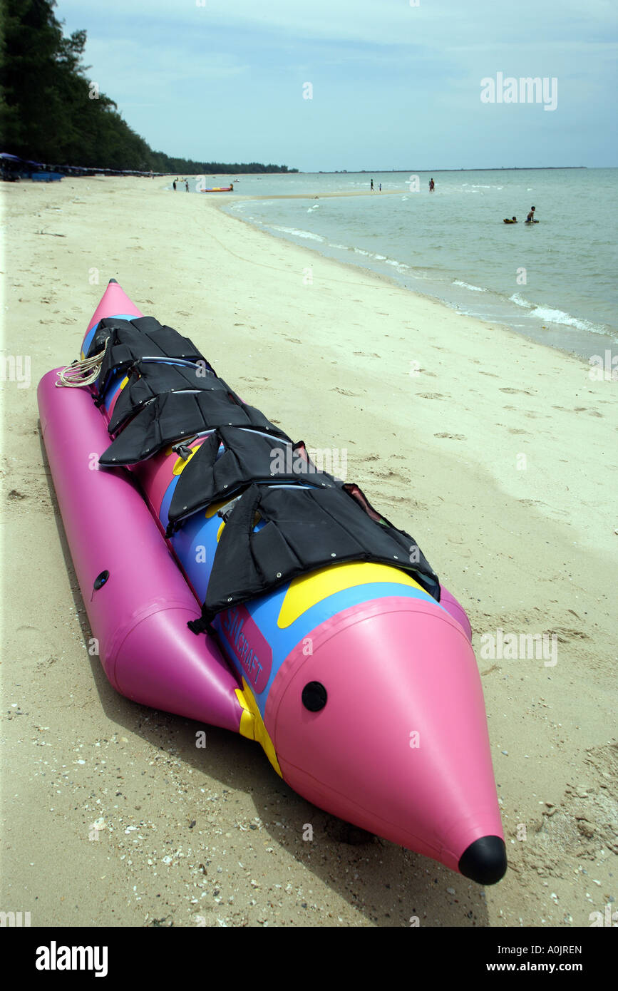 Banana inflatable on the beach in the historic seaside resort of Cha am ...