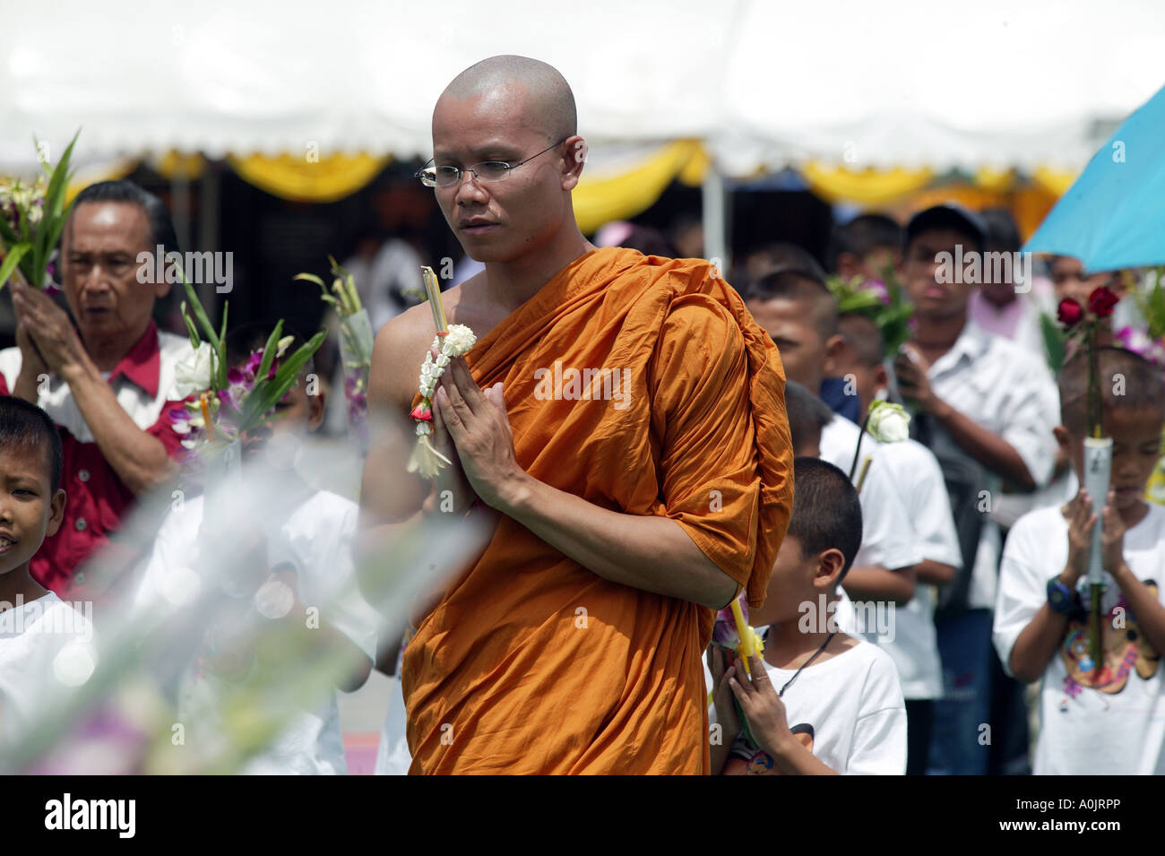 Beginning of Buddhist lent festival in Bangkok Thailand Buddhist monks ...