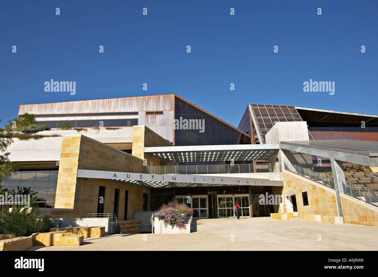 TEXAS Austin City Hall building modern architecture plaza landscaping ...