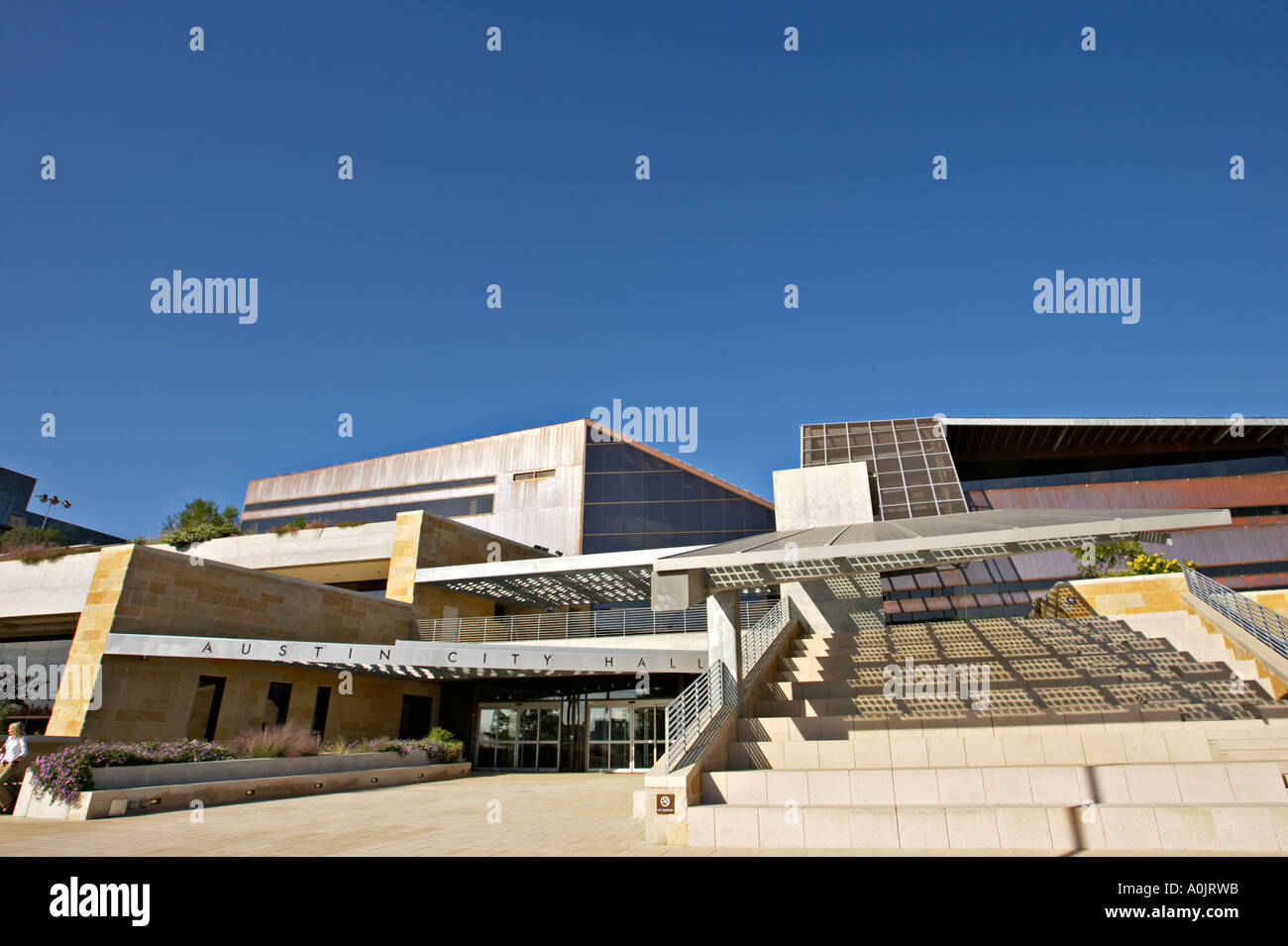 TEXAS Austin City Hall building modern architecture plaza landscaping ...