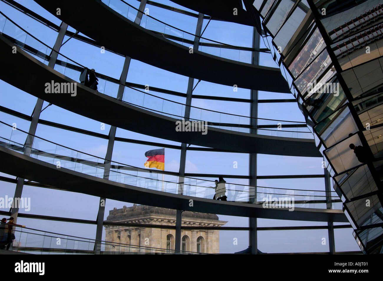 The sloping visitors ramp inside the new glass dome over the Reichstag ...