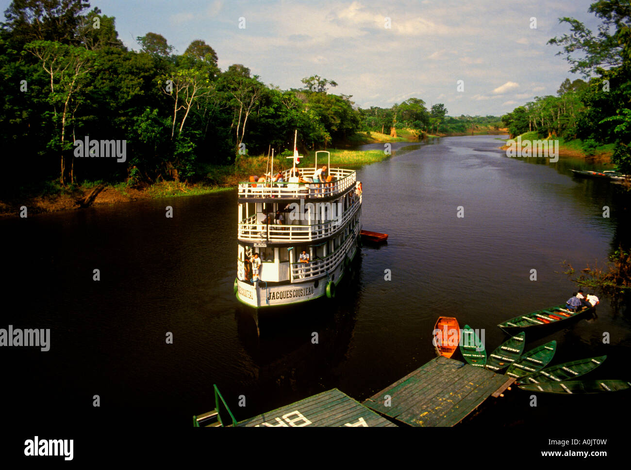 passenger boat along Ariau River tributary of Negro River west of ...