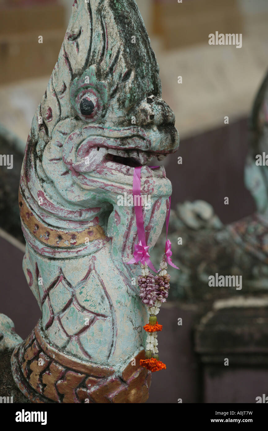 Naga head on riverside Wat in Mukdahan North East Thailand Stock Photo ...