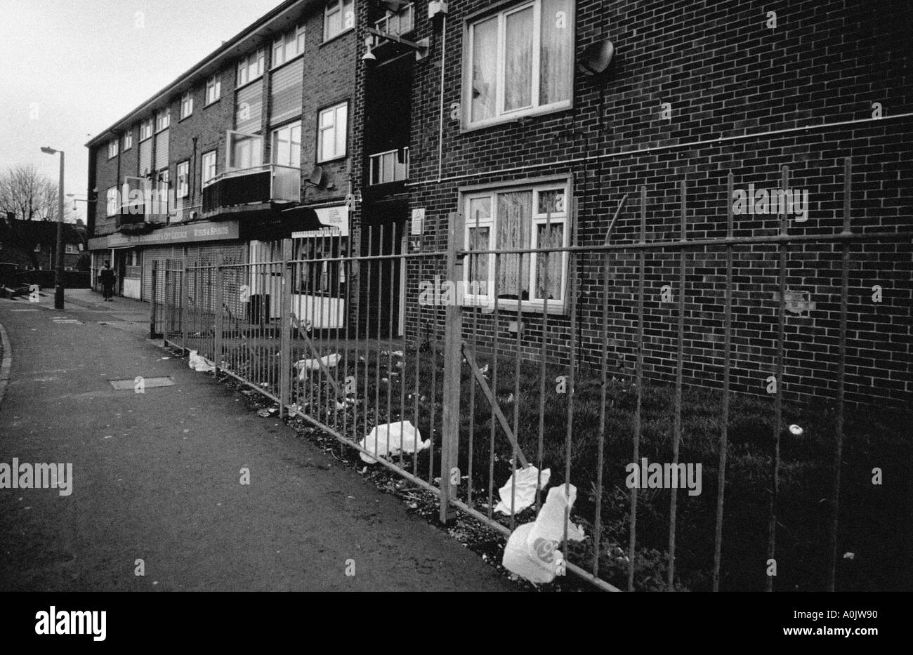 Row of shops and kitter Council Estate Swindon Wiltshire England 2005 ...