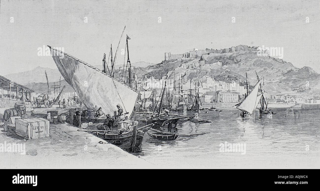Harbour Malaga Spain circa 1890 by Edward T Compton 1849 1921 Stock ...