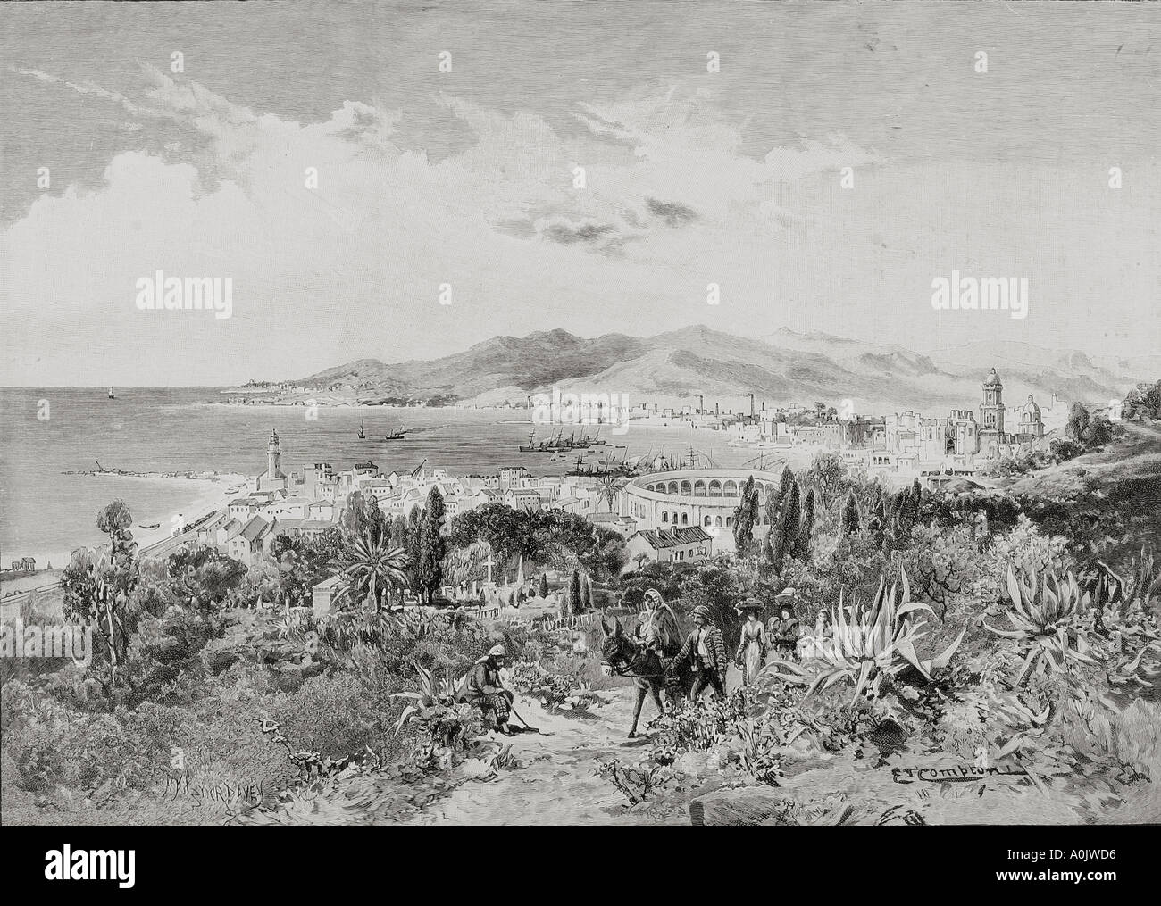 Malaga, Spain, looking west circa 1890 by Edward T Compton, 1849 - 1921 ...