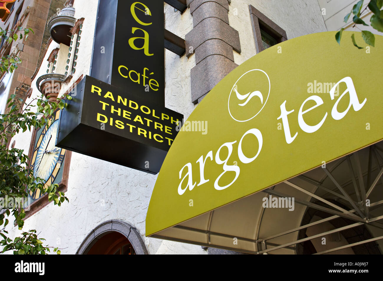 STREET SCENE Chicago Illinois Randolph Street Argo Tea restaurant sign ...