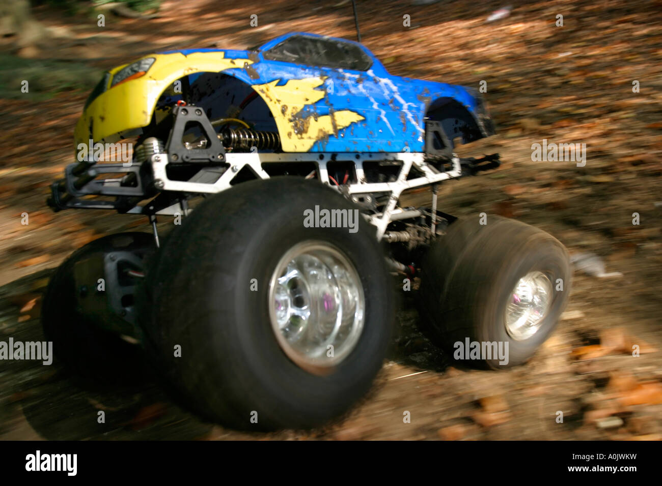 Radio control Tamiya Monster Truck makes dramatic high speed run Stock ...