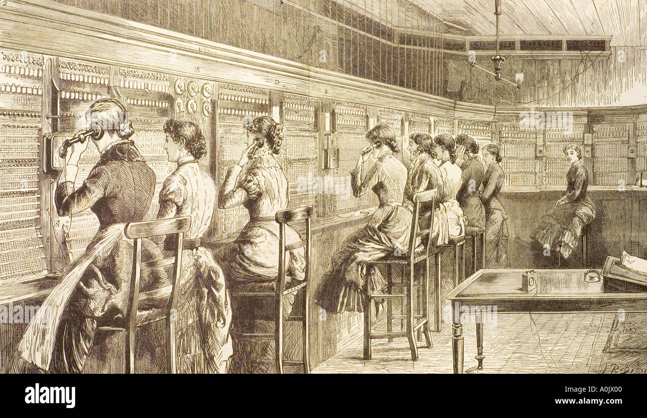 The British telephone exchange in London, England, 1883 Stock Photo - Alamy