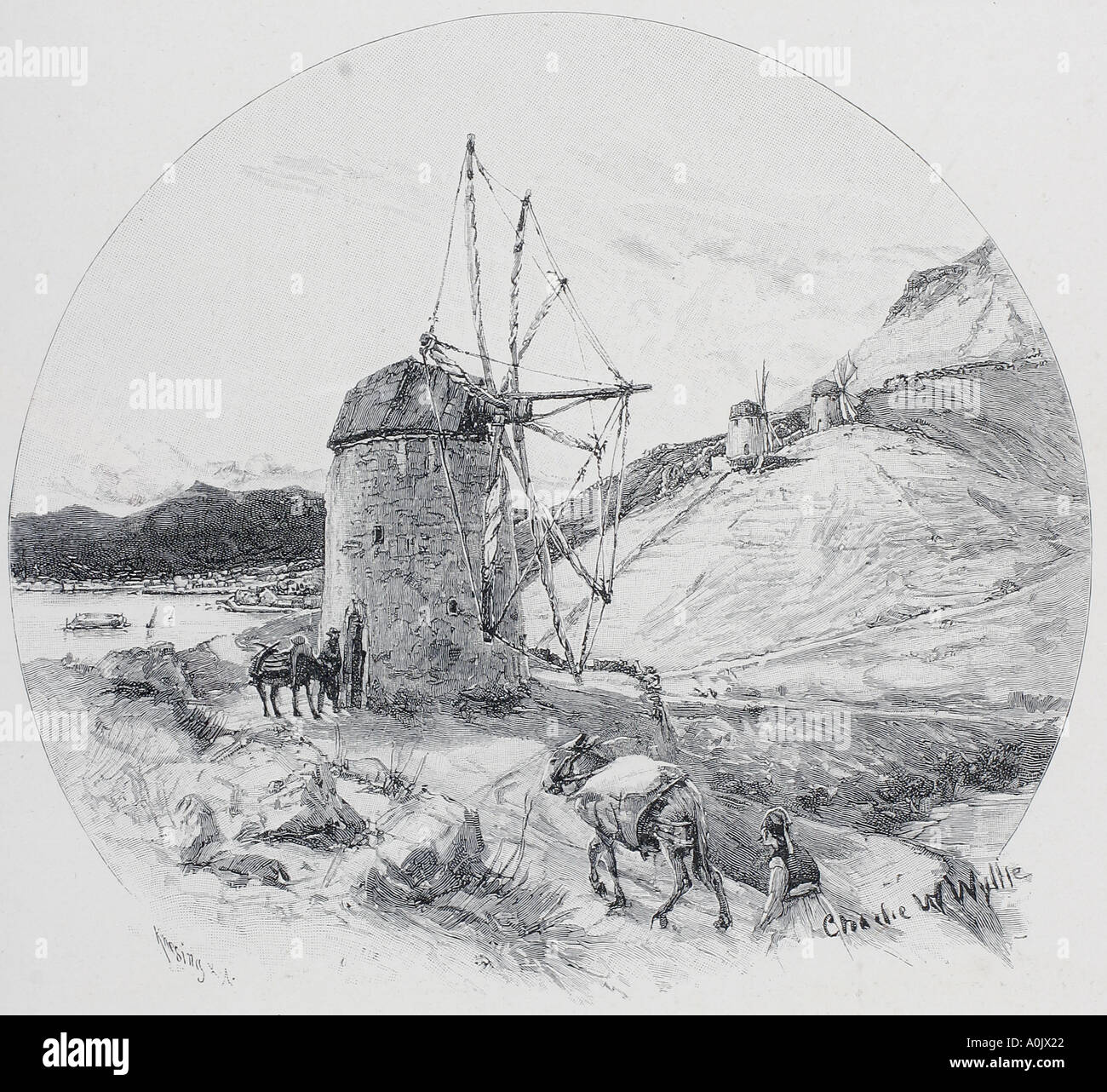 Windmills, Ithaca, Ionian Islands, Greece by Charles William Wyllie ...