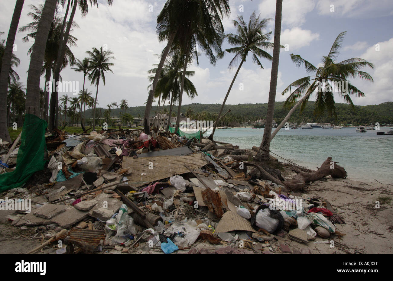Destroyed beaches and infrastructure in Ko Phi Phi in Southern Thailand ...
