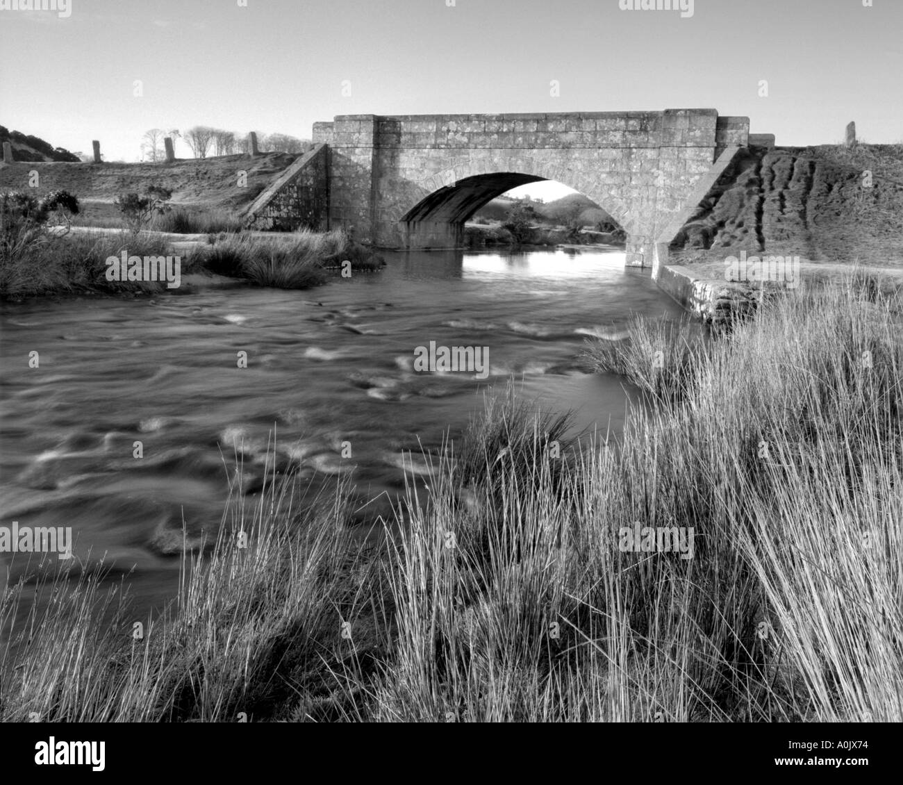 Cadover Bridge Dartmoor in black and white with River Plym Stock Photo ...