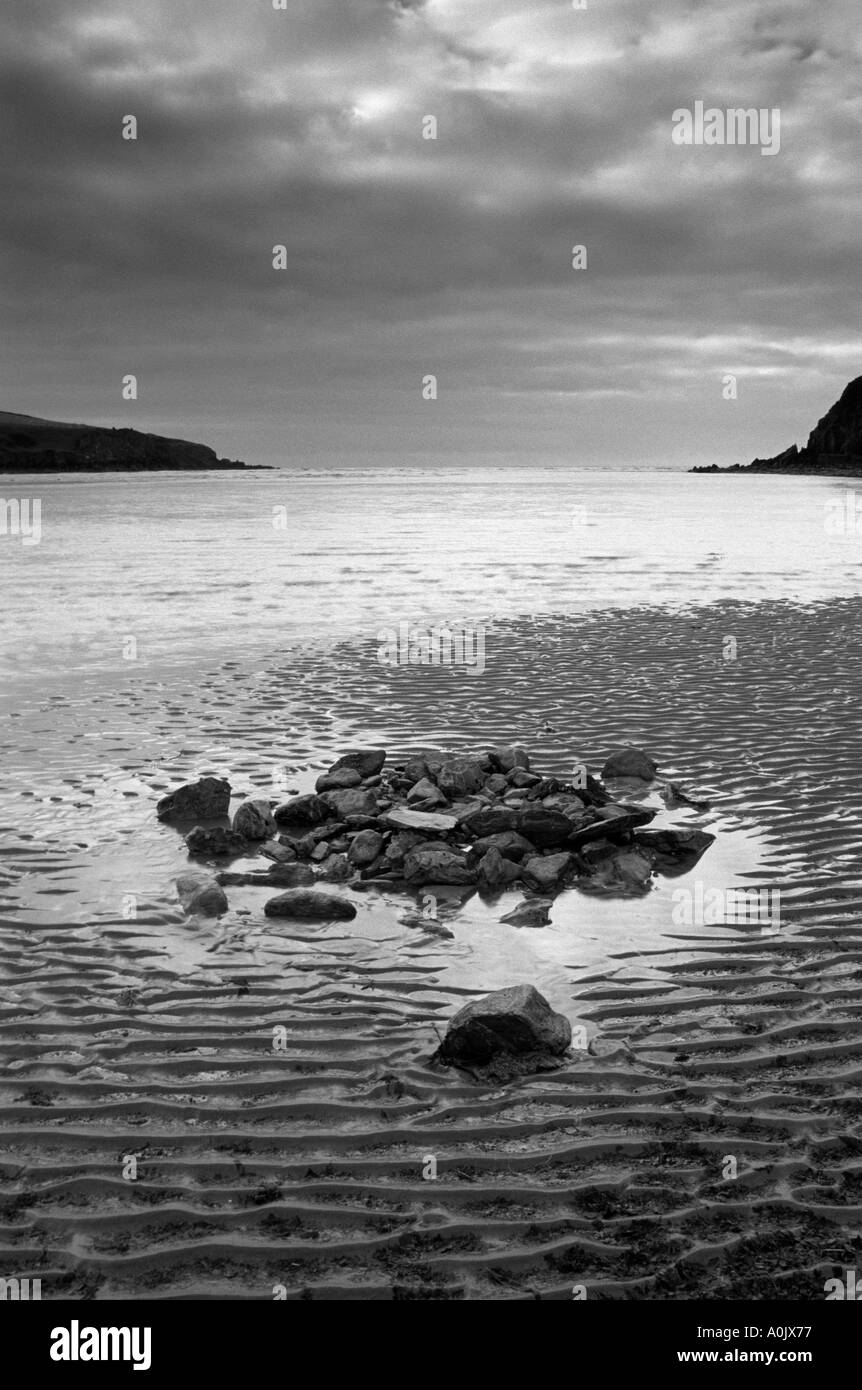Erme Estuary South Devon in black and white with rocks and dramatic ...