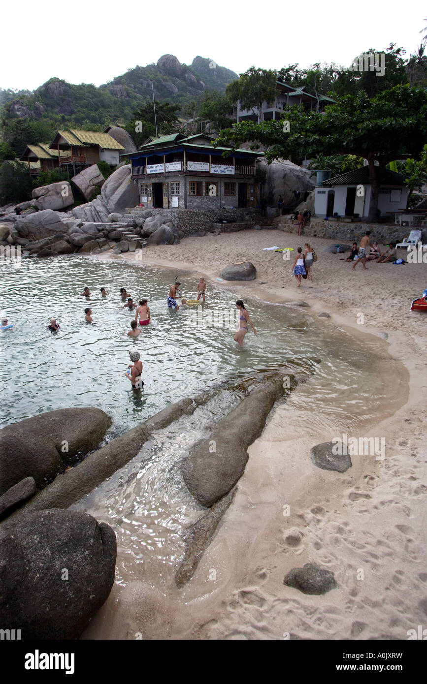 People enjoying the beach at Koh Tao Turtle Island in Southern Thailand ...
