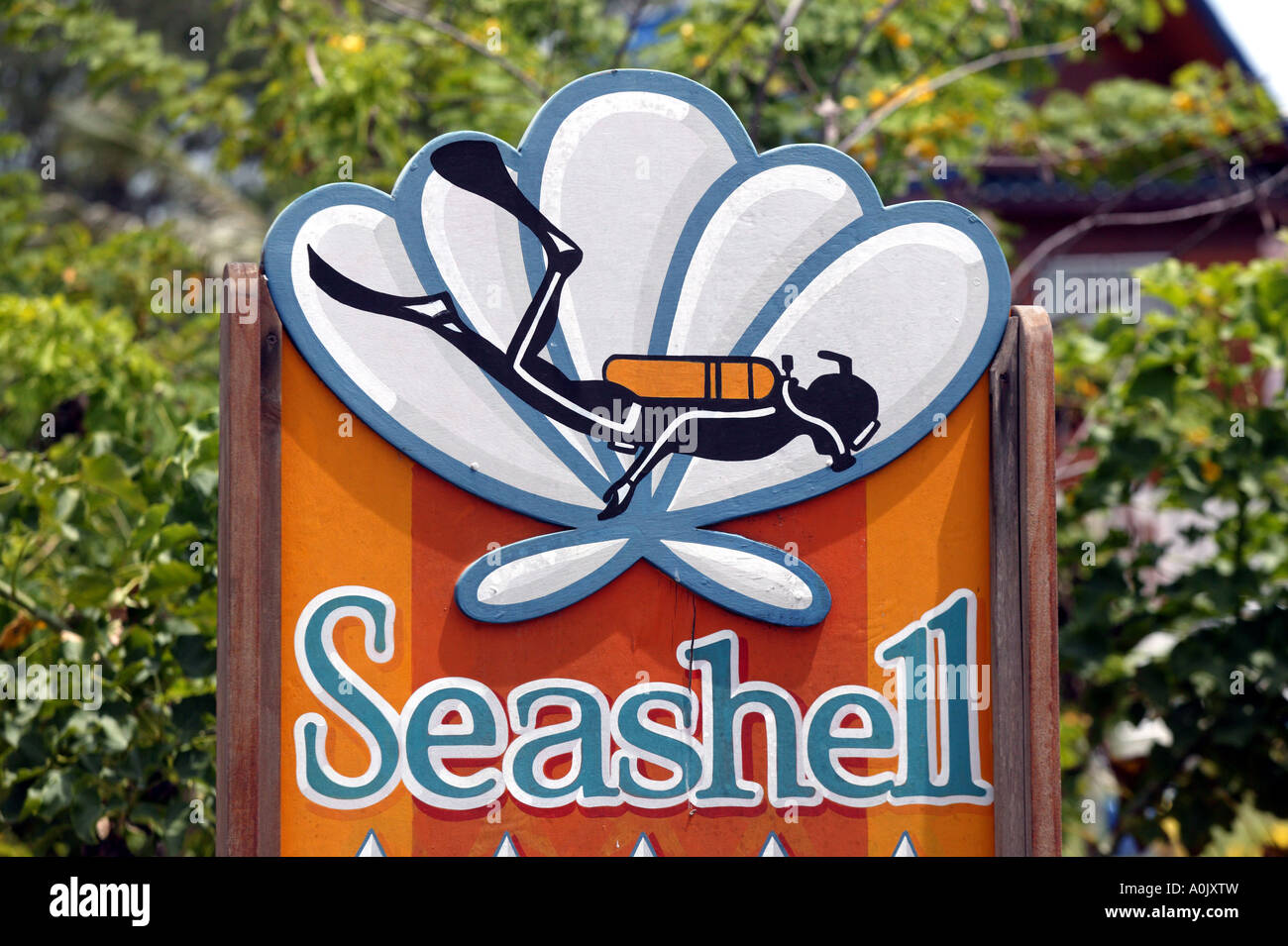Sign for a dive agency on Koh Tao Turtle Island in Southern Thailand ...