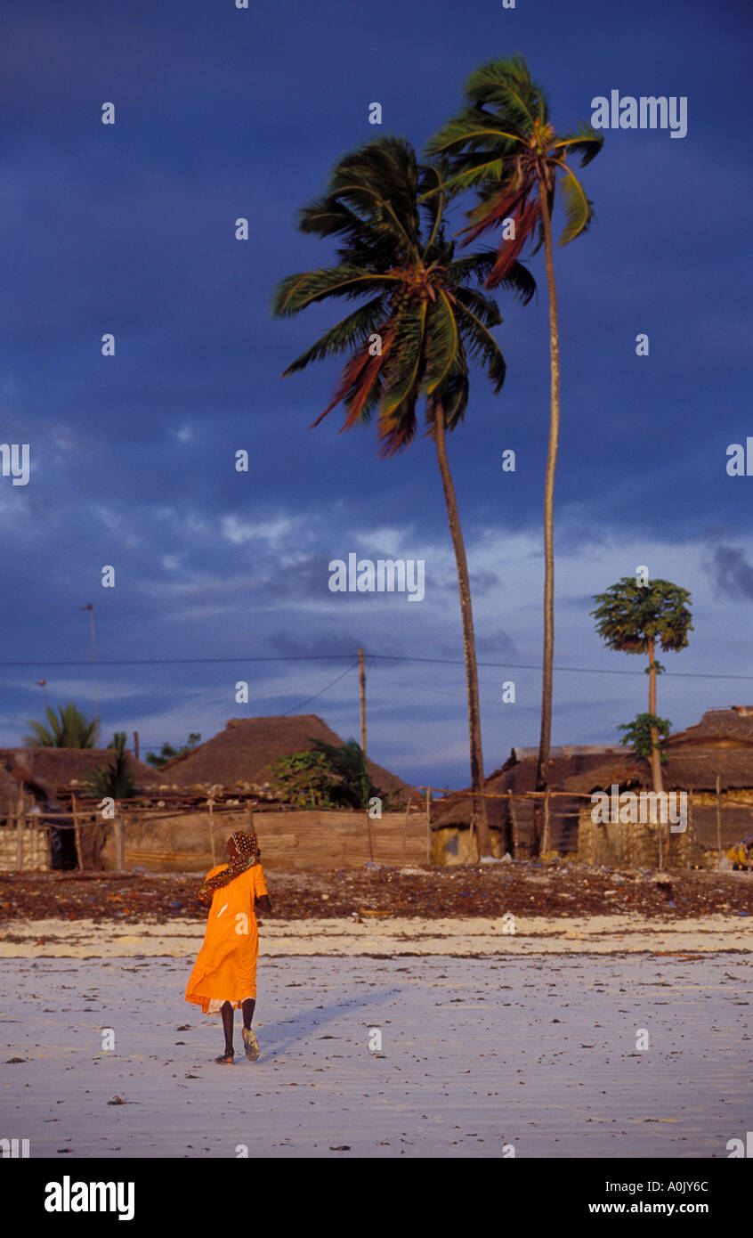 Woman walking on Chwaka beach Zanzibar Tanzania Stock Photo - Alamy