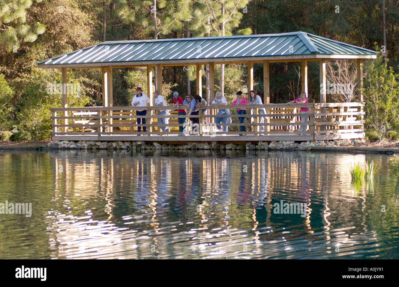 People enjoying a view of the lake from a pavilion Stock Photo - Alamy