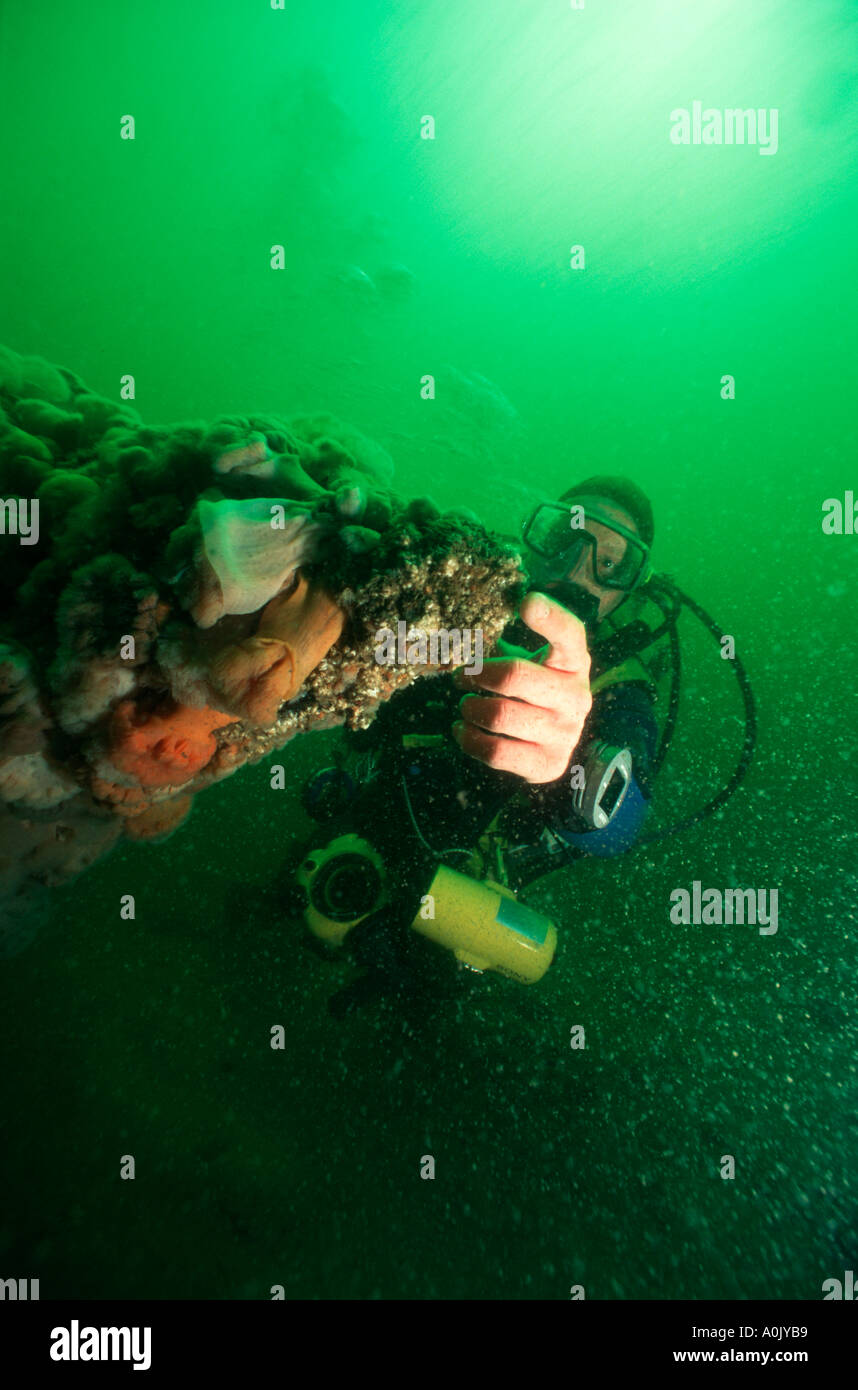Diver at Bow of Shipwreck Steam Powered Submarine Resurgam Liverpool ...