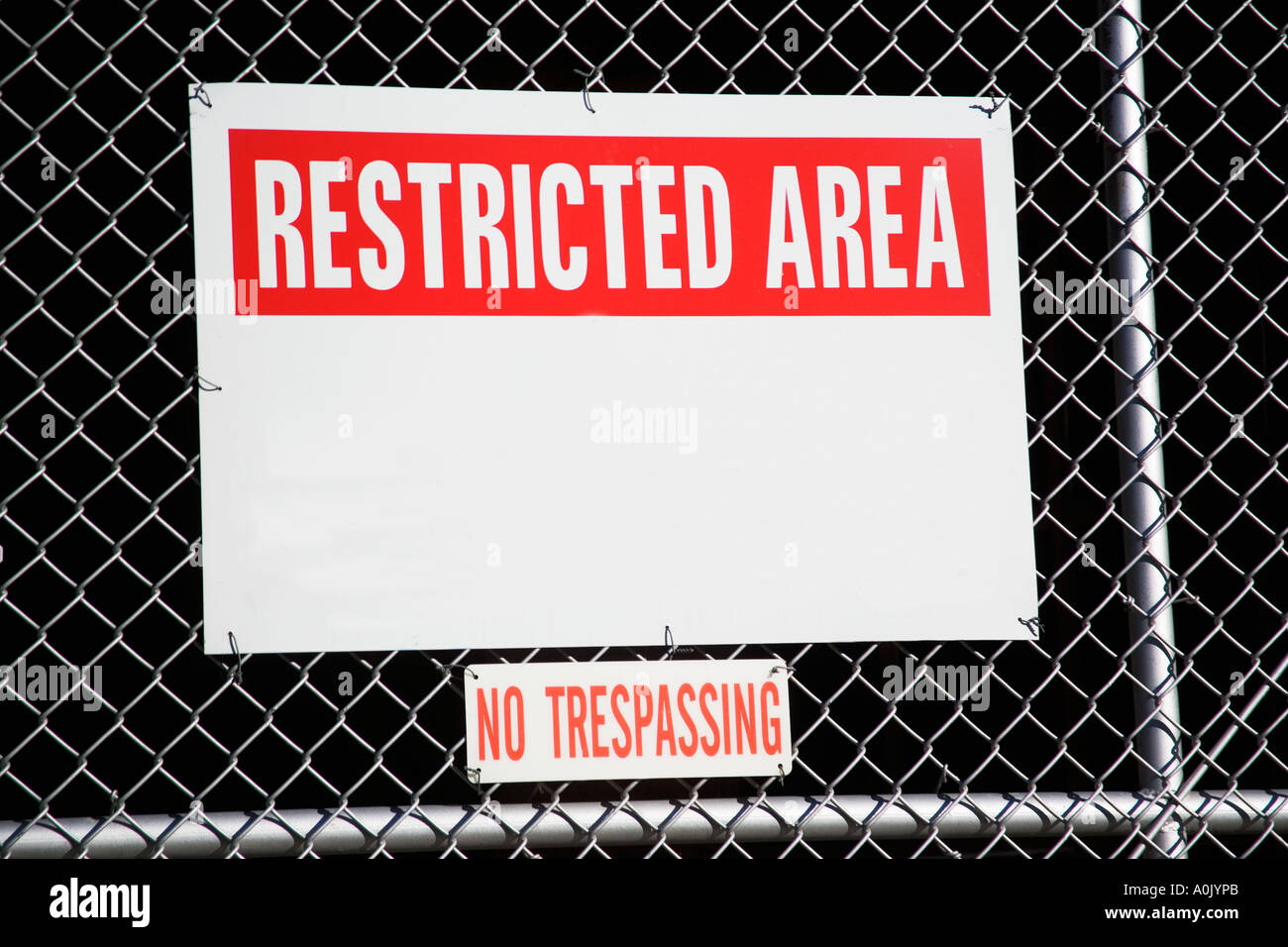 RESTRICTED AREA SIGN ON FENCE Stock Photo - Alamy