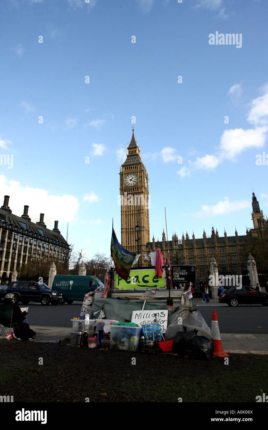 Big Ben and Westminster and peace protestors Parliament Square London ...