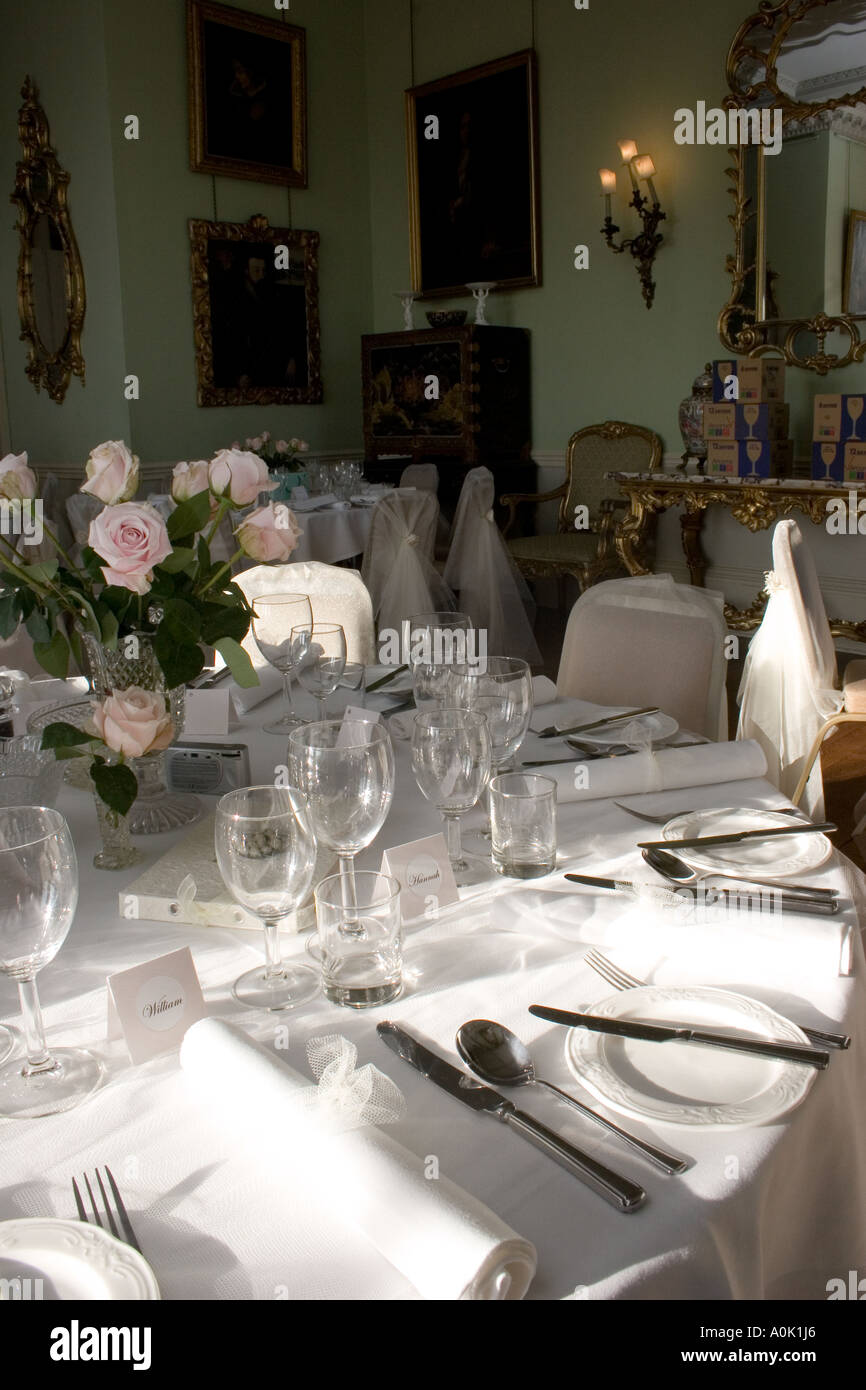 colour image off looking at a busy table which has been set up for a ...