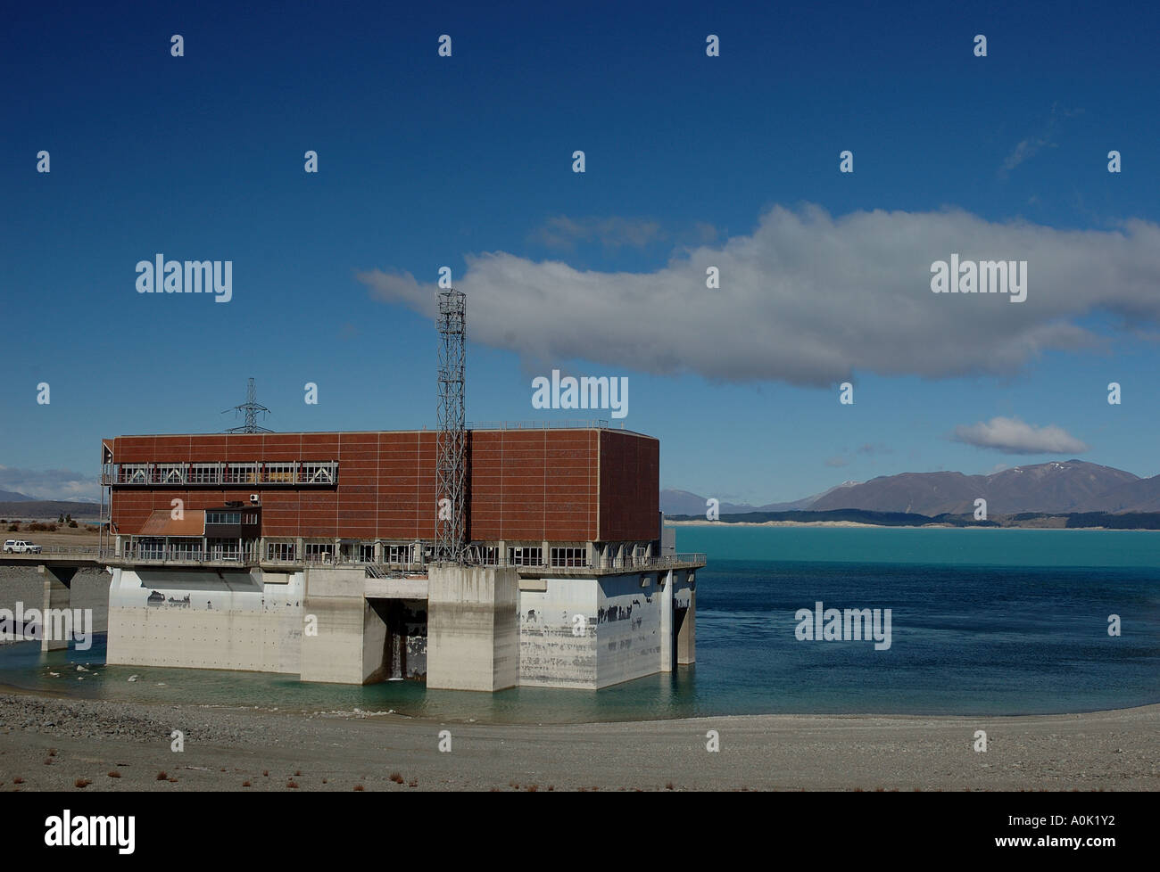 Hydro-electric power plant on Lake Pukaki in New Zealand Stock Photo ...