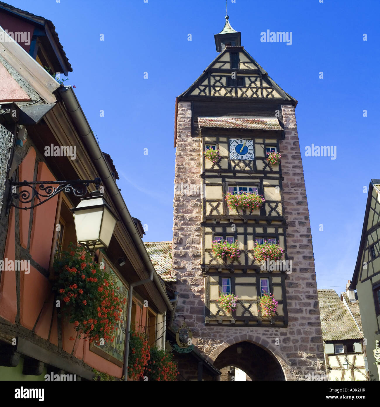 Dolder tower, 13th Century town gate, Riquewihr, Alsace, France Stock ...