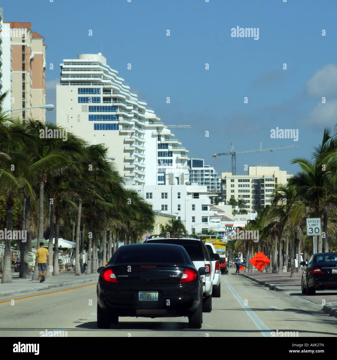 Driving on the beach road.The coastal highway A1A north of Fort ...